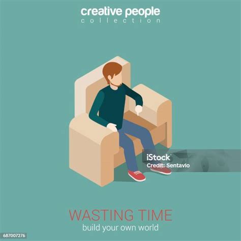 여가 시간을 낭비 하 고 평면 3d 웹 아이소메트릭 Infographic 개념 벡터 아늑한의 자에 앉아 젊은 남자 세계 창조적인