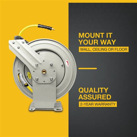 Klutch Auto Rewind Air Hose Reel With 1 2in X 100ft Oil Resistant