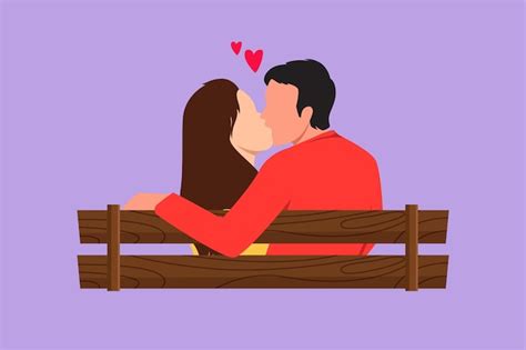 Premium Vector Graphic Flat Design Drawing Back View Of Romantic Couple Sweet Kissing Sitting