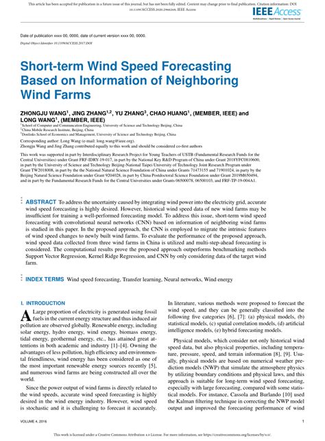 Pdf Short Term Wind Speed Forecasting Based On Information Of