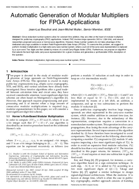 Pdf Automatic Generation Of Modular Multipliers For Fpga Applications Jean Michel Muller