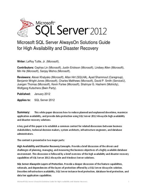 microsoft sql server alwayson solutions guide for high availability and