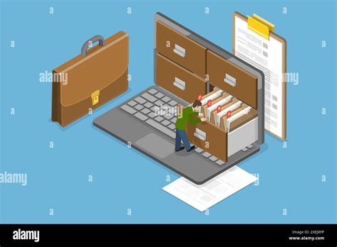 3d Isometric Flat Conceptual Illustration Of Document Management System Electronic File