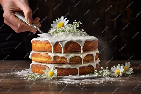 Premium Photo Vanilla Cake With Layers Of Vanilla Custard Being Assembled