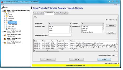 exceptions log