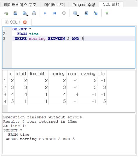 sqlite between and 산을 붉게 물들이는 꽃