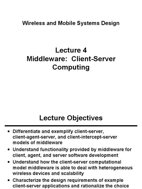 Middleware Client Server Computing Wireless And Mobile Systems Design Pdf Clientserver