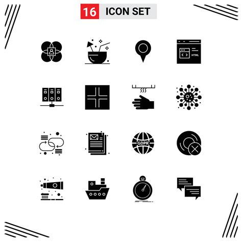 Editable Vector Line Pack Of 16 Simple Solid Glyphs Of Development Coding Summer Code Map