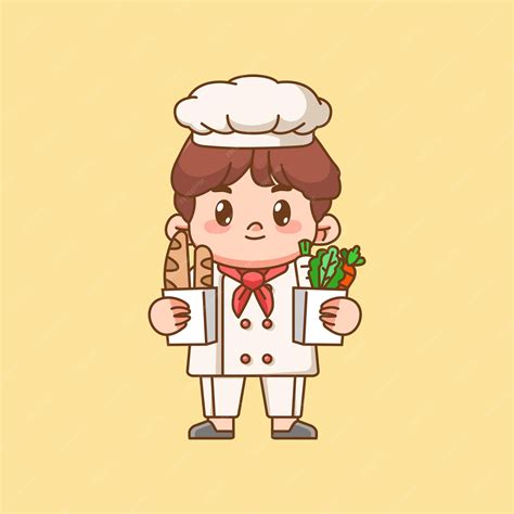 Premium Vector Cute Chef Cook Grocery Shopping Kawaii Chibi Character Mascot Illustration