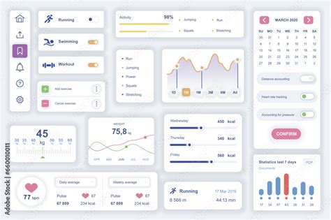 User Interface Elements Set For Fitness Mobile App Kit Template With Hud Diagrams Running
