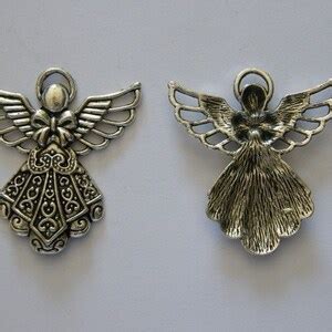 2 Angel Pendants Antique Silver Tone Aw69 Etsy