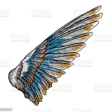 화려한 싱글이 글 새 또는 천사 날개 다채로운 에칭된 목 판 빈티지 스타일 날개입니다 바디 아트에 대 한 아프리카 인도 토템 문신 디자인 개념 벡터입니다 고딕 양식에 대한