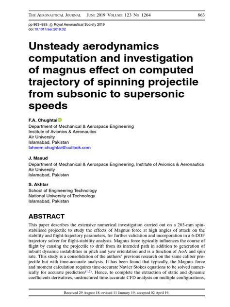 Unsteady Aerodynamics Computation And Investigation Of Magnus Effect On Computed Trajectory Of