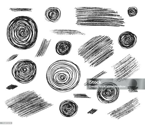 손으로 그린 연필 낙서 원형 및 사각형 그런 지 거친 프레임의 집합입니다 검은 석탄 가장자리 텍스처입니다 벡터 격리 해치