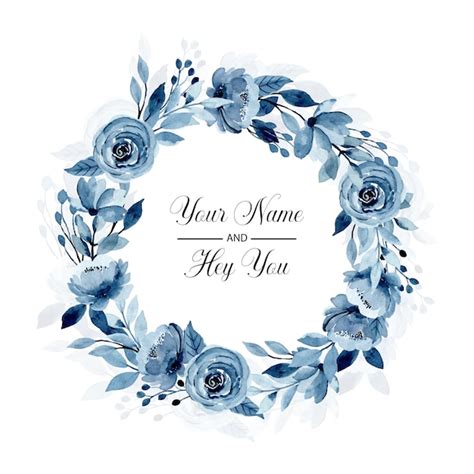 Blauwe Bloemen Aquarel Krans Premium Vector