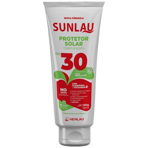 Protetor Solar Fps 30 Corpo E Rosto Com Repelente Icaridina Sunlau 120g