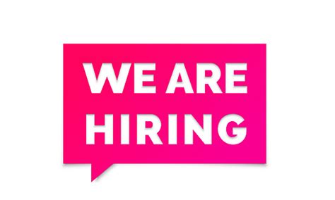 우리는 작업 직원 공석 공고 배너를 고용 합니다 우리는 흰색 배경에 고립 된 작품 모집 기관 디자인 서식 파일에 대 한 핑크 메시지 채팅 포스터를 고용 하는 벡터 객실