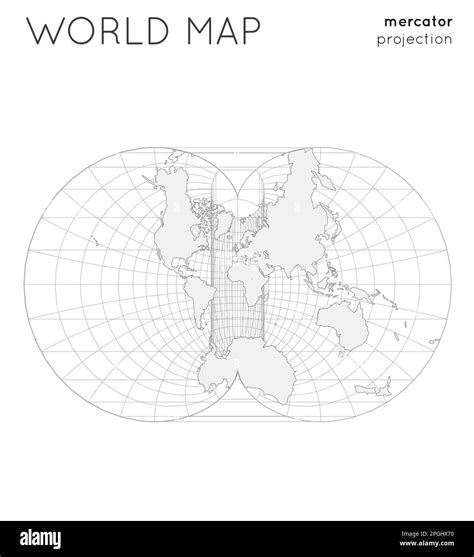 World Map Globe In Mercator Projection With Graticule Lines Style Outline Vector Illustration