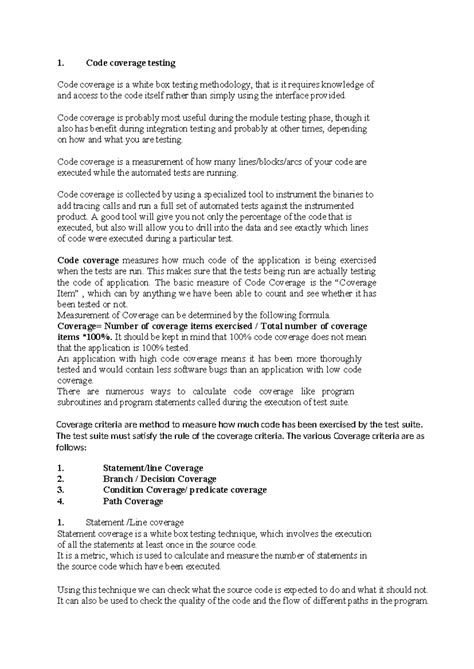 Code Coverage Testing Line Or Statement Coverage Coverage Criteria