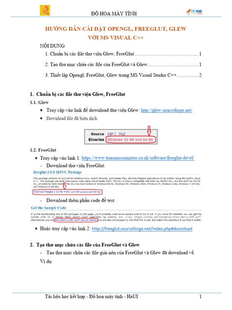 Bài 1 4 Hướng Dẫn Cài Đặt Opengl Freeglut Glew Trên Ms Visual C Pdf
