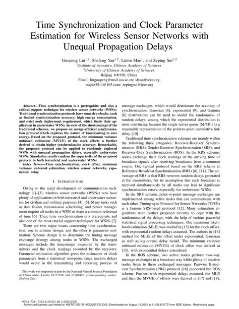 Pdf Time Synchronization And Clock Parameter Estimation For Wireless Sensor Networks With