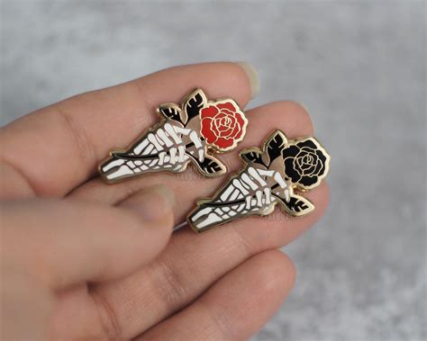 Skeleton Hand Enamel Pin Rose Flower Enamel Pin Halloween Pin Spooky