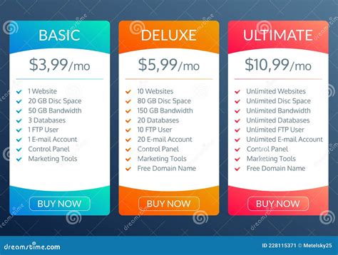 Price Plan Template Pricing Table For Web Hosting Vector Illustration Stock Vector