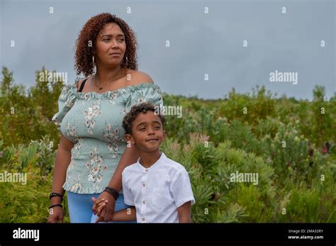 Mother And Son Shot Up Close Stock Photo Alamy