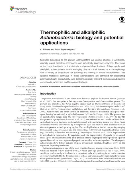 Pdf Thermophilic And Alkaliphilic Actinobacteria Biology And