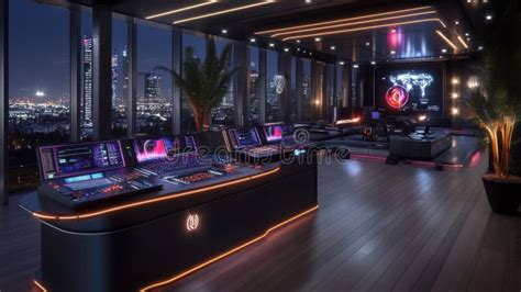A High Tech Futuristic Control Room With Advanced Monitors Digital Interfaces And A Panoramic