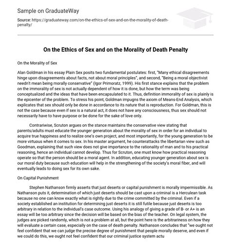 ⇉on The Ethics Of Sex And On The Morality Of Death Penalty Essay Example Graduateway