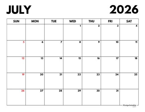 July 2026 Calendars Free Printable And Fillable