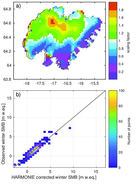 A The Scaling Matrix Used For Correction Of Each Winter Snowfall B Download Scientific