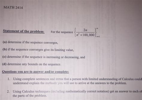 solved math 2414 2n statement of the problem for the