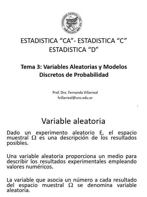 Tema 3 Variables Aleatorias Y Modelos Discretos De Probabilidad