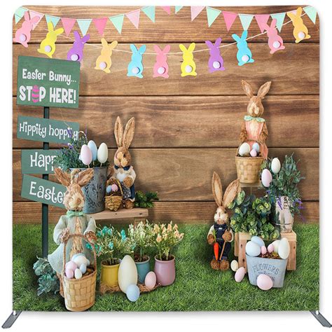 Cute Rabbit Wooden Fabric Backdrop Cover For Easter