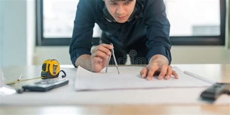Engineer Planing And Working On Table Construction Working At Office Stock Image Image Of Hand
