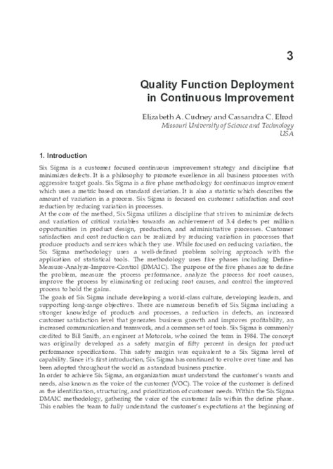 Pdf Quality Function Deployment In Continuous Improvement