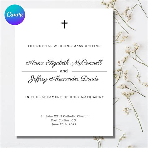 Catholic Wedding Mass Program Template Full Nuptial Booklet Digital