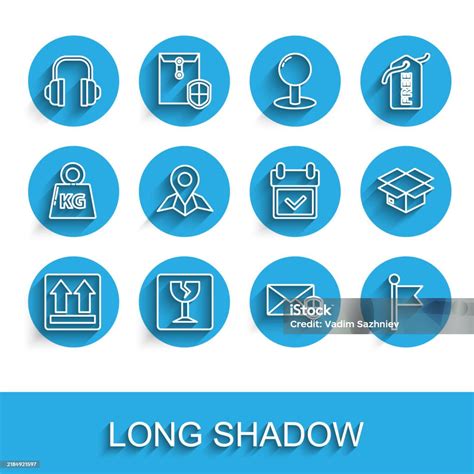 선 이쪽이 위로 깨지기 쉬운 깨진 유리 헤드폰 방패가 있는 봉투 위치 마커 플레이스홀더 지도 용지 판지 상자 및 달력 확인 아이콘 설정 벡터 교통에 대한 스톡 벡터 아트 및