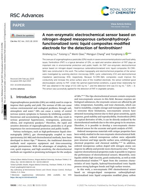 Pdf A Non Enzymatic Electrochemical Sensor Based On Nitrogen Doped Mesoporous Carbonhydroxyl