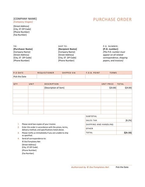 Free Printable Purchase Order Templates Pdf Excel