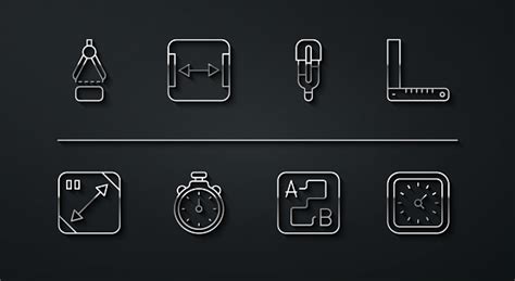 선 그리기 나침반 대각선 측정 모서리 눈금자 경로 위치 스톱워치 면적 측정 시계 및 의료용 온도계 아이콘을 설정합니다 벡터 0명에 대한 스톡 벡터 아트 및 기타 이미지