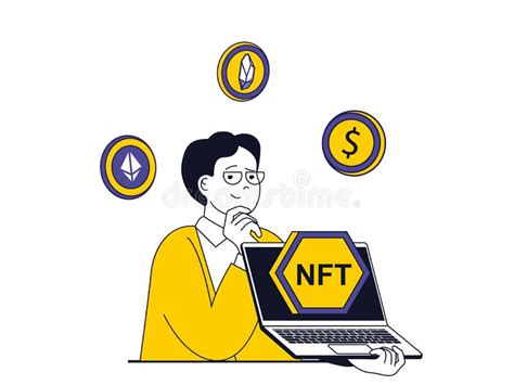 Nft Token Concept With Character Situation Vector Illustration Stock Illustration