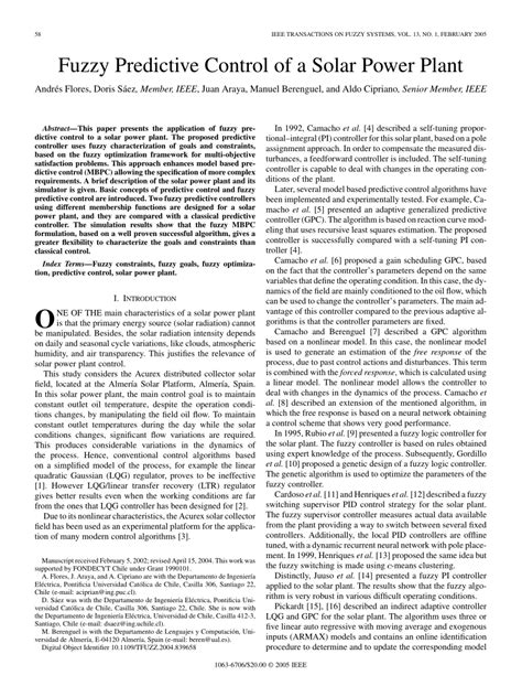 Pdf Fuzzy Predictive Control Of A Solar Power Plant