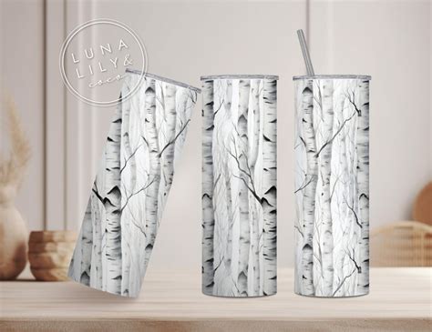 Forest Seamless Pattern White Birch Tree Digital Paper Woodland
