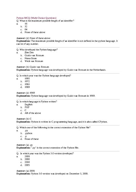 Python And Ml Mcq Python Mcq Multi Choice Questions Q What Is The Maximum Possible Length