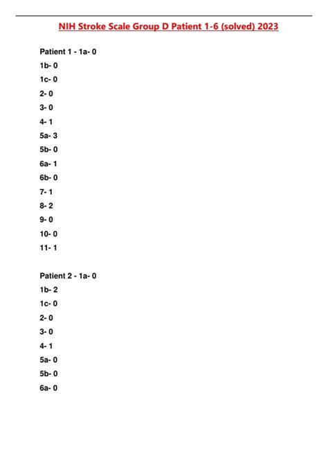 Nih Stroke Scale Group D Patient 1 6 Solved 2023 Nih Stroke Scale Group D Patient 1 6 2023