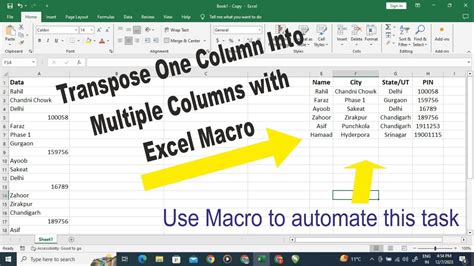 Convert Column Into Row With Multiple Columns Using Macro Transpose With Macros Youtube