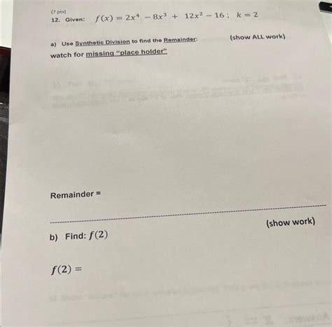 Solved 12 Given Fx2x4−8x312x2−16k2 A Uso Synthotic